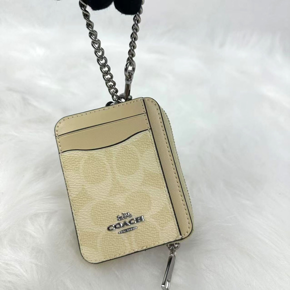 Coach | Bags | Coach Zip Card Case In Signature Canvas Mini Wallet Hay ...